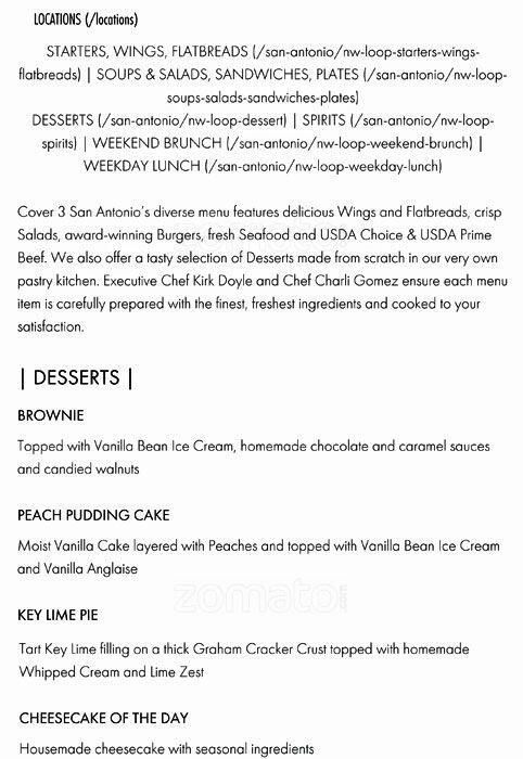 Menu at COVER 3 San Antonio pub & bar, San Antonio
