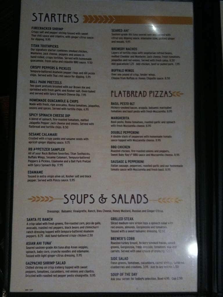 Rock Bottom Brewery Menu