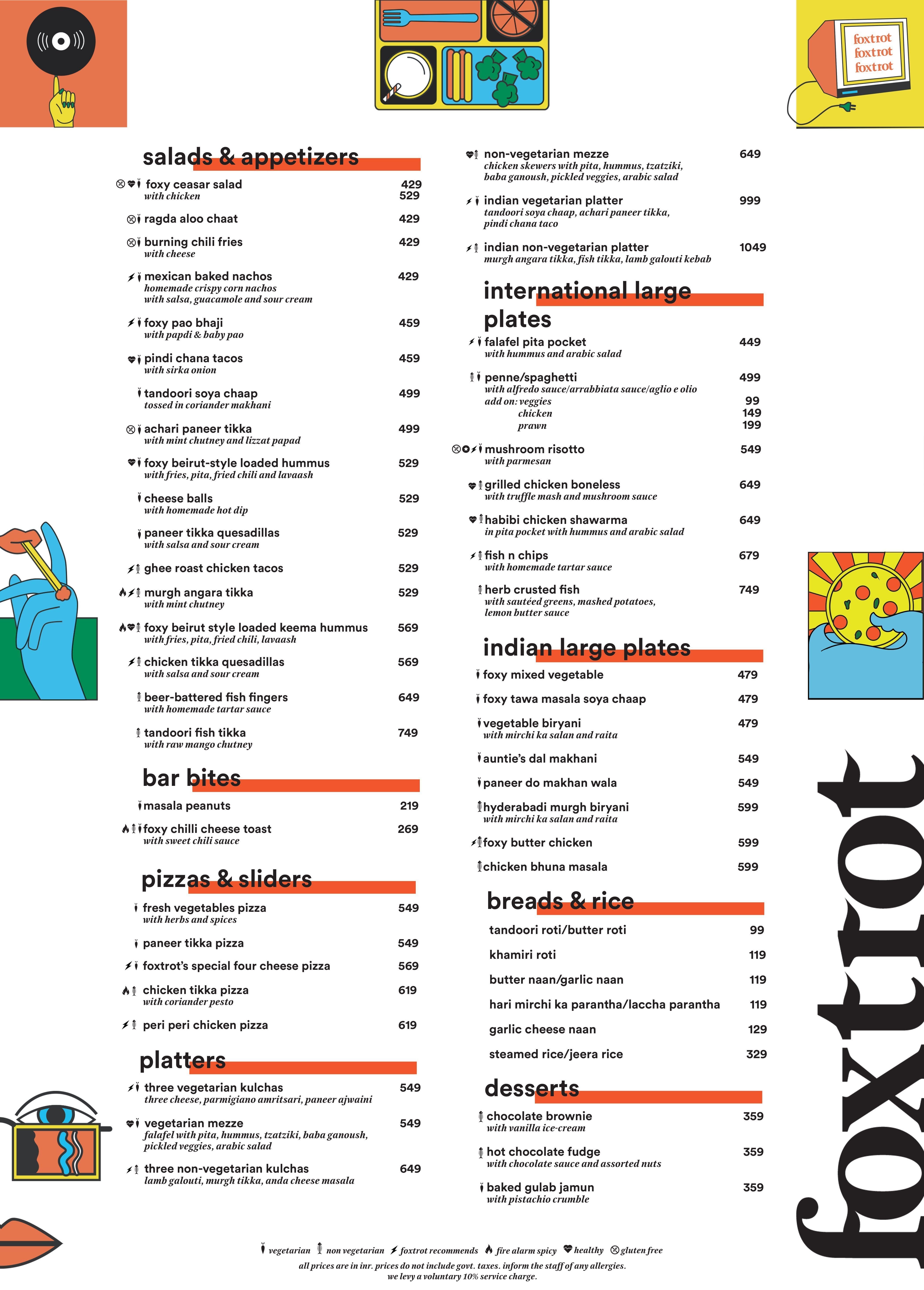 Menu of Foxtrot, DLF Cyber City, Gurgaon