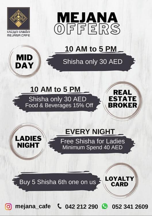 Menu of Mejana Cafe, Al Barsha, Dubai