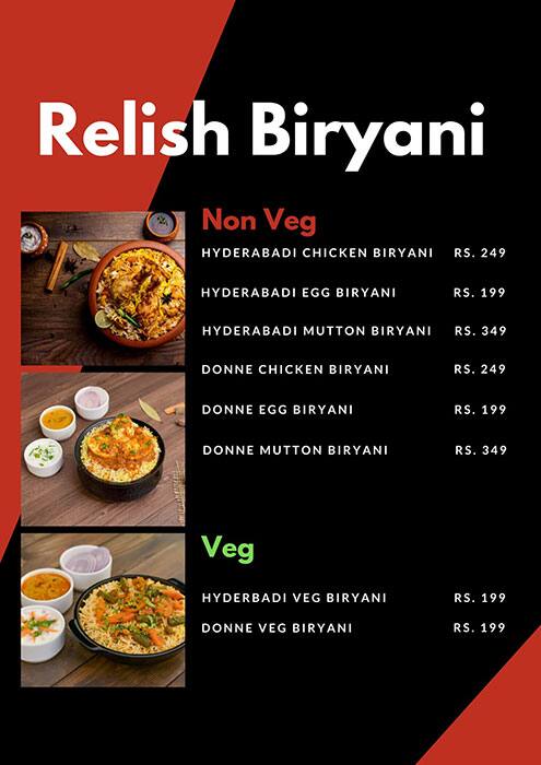 Menu of Relish Biryani, Nagarbhavi, Bangalore