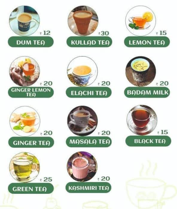 Menu of Tea Park, Shamshabad, Hyderabad