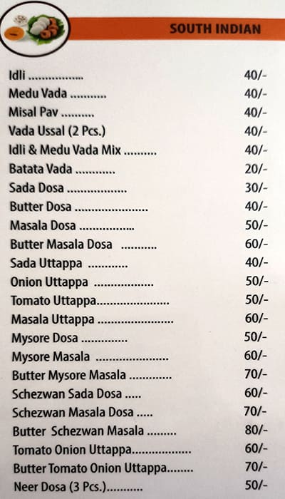 Menu of Swagat Fast Foods, Goregaon East, Mumbai