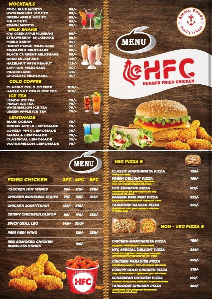 Menu of HFC -Hunger Fried Chicken, Manikonda, Hyderabad