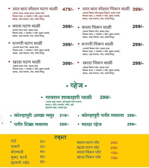 Menu of Hotel 7/12 Pune, Pimple Nilakh, Pune