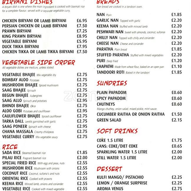 Menu at Curry Garden, London, 166 Lower Road