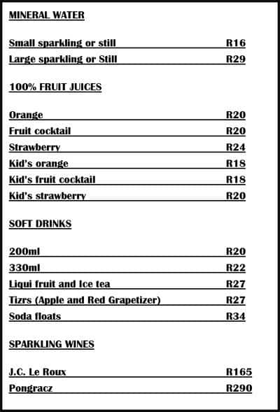 Menu at Hillcrest Restaurant, Cape Town, Hillcrest Estate