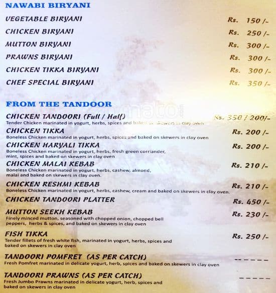 Menu at Seven Seas, Vasco da Gama