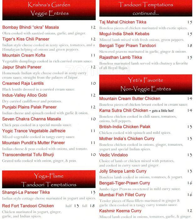 Menu at SFU Dining Commons restaurant, Burnaby