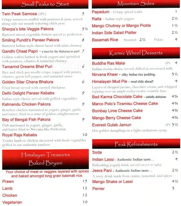 Menu at SFU Dining Commons restaurant, Burnaby