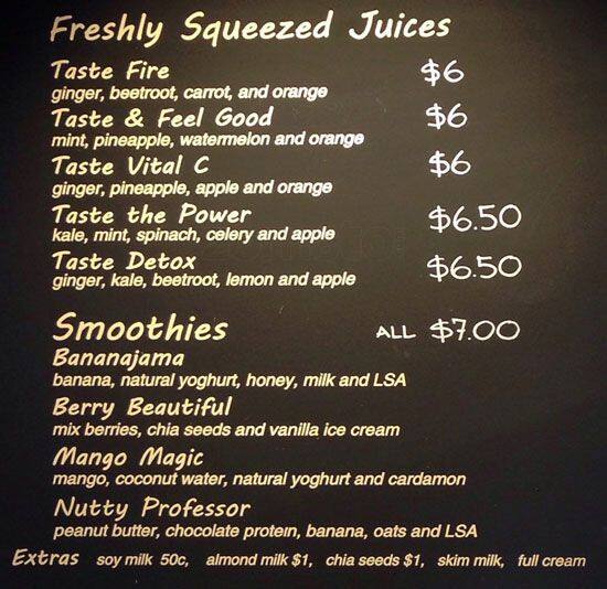 Menu at Taste Providore fast food, Woollahra