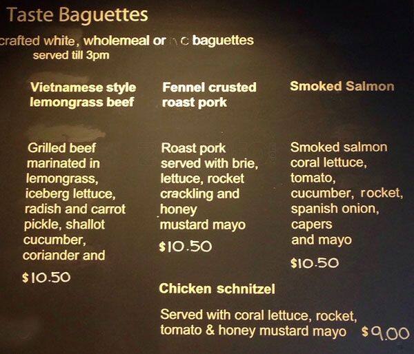 Menu at Taste Providore fast food, Woollahra