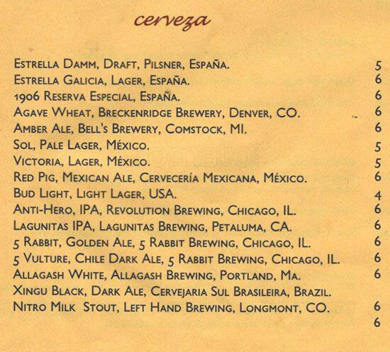 Menu at La Taberna Tapas on Maxwell pub & bar, Chicago