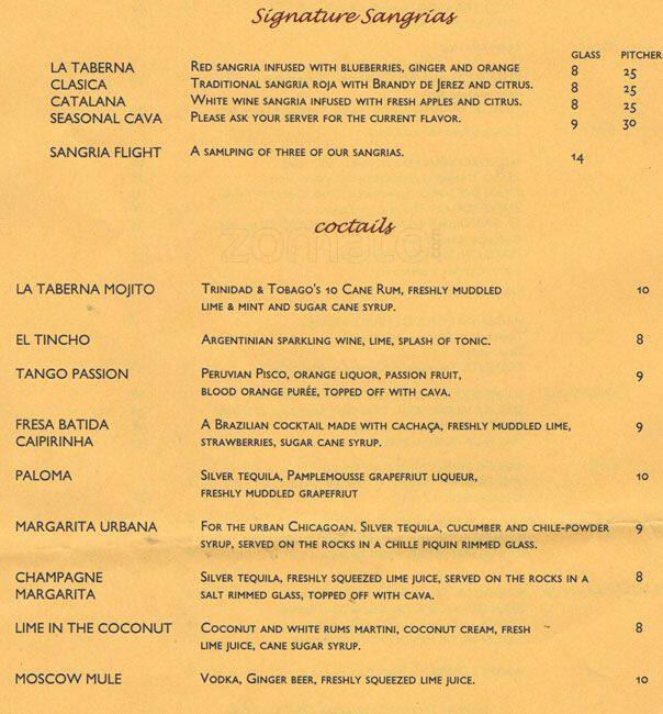 Menu at La Taberna Tapas on Maxwell pub & bar, Chicago