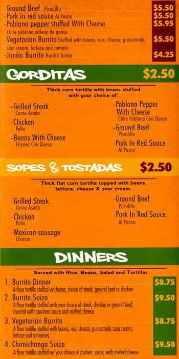 Menu at Boss Burrito restaurant, Oak Park, Westgate St