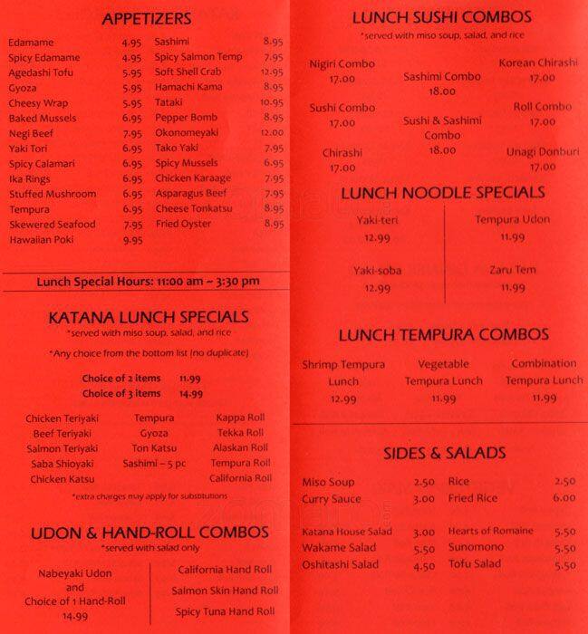 Katana Menu, Menu for Katana, Sunnyvale, Sunnyvale - Urbanspoon/Zomato