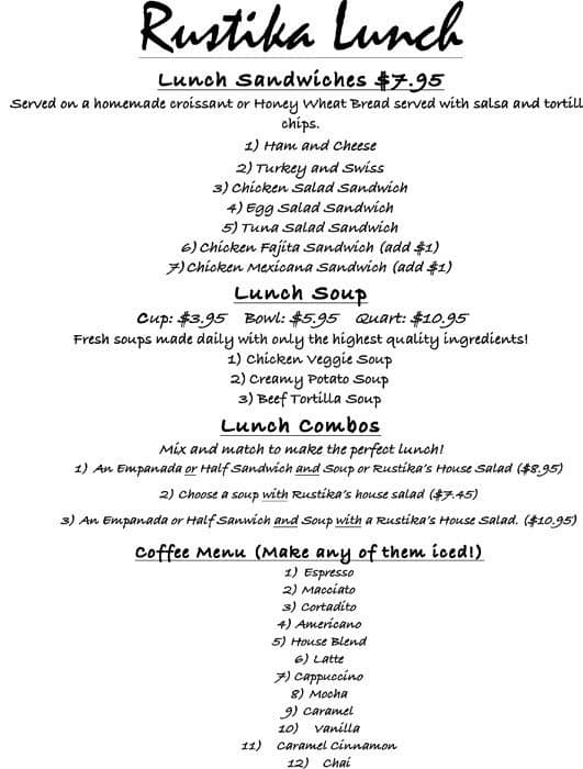 Menu at Rustika Cafe and Bakery: Original West U, Houston