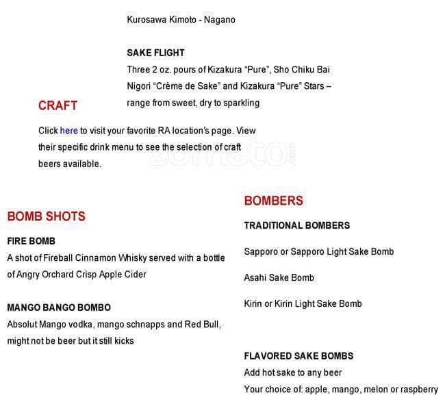 Menu at RA Sushi Bar Restaurant, Addison