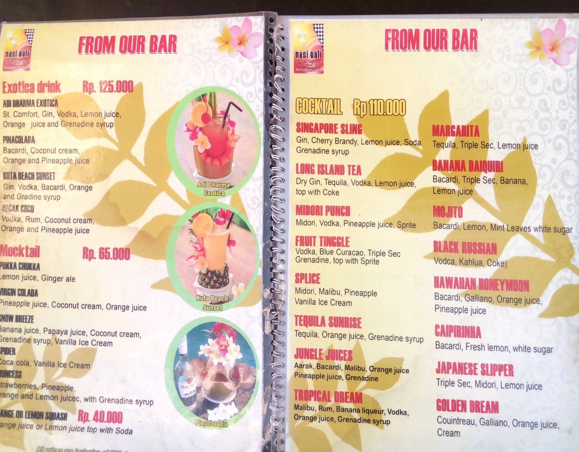 Menu at Adi Dharma Hotel Legian, Kuta Selatan, Jln Legian No.155