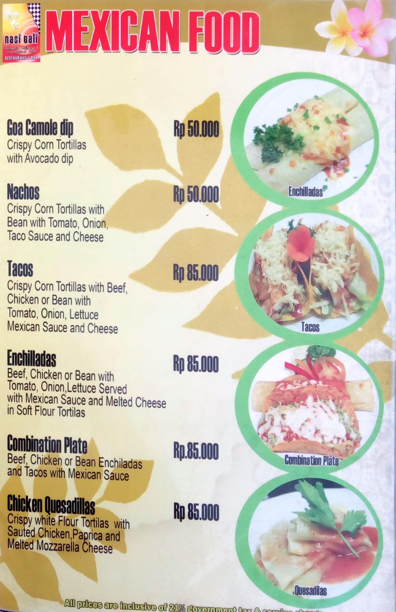 Menu at Adi Dharma Hotel Legian, Kuta Selatan, Jln Legian No.155