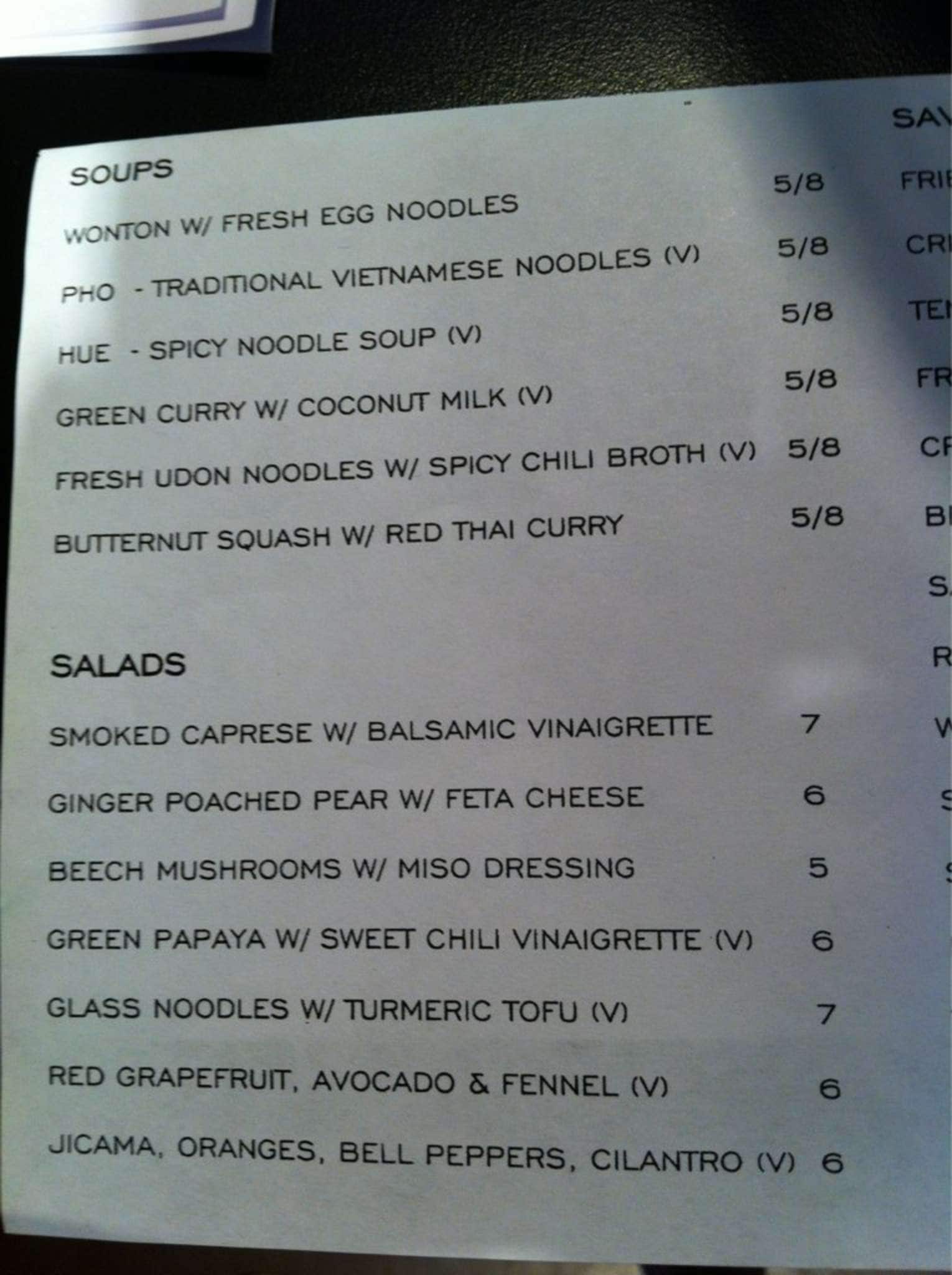Menu at Heart and Soy / Roots restaurant, Louisville, Bardstown Rd