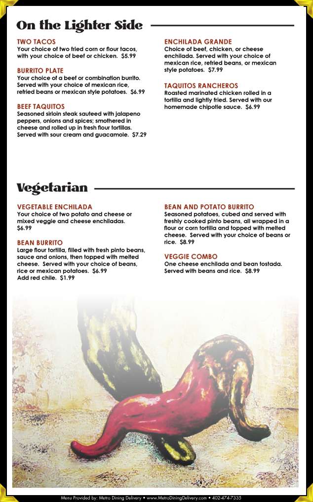 Menu at La Paloma Mexican Restaurante, Lincoln, Northwoods Dr
