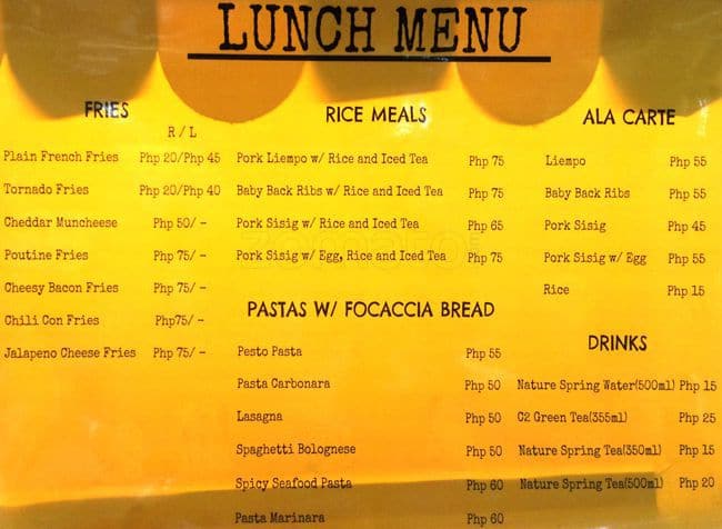 Menu at Fry House, Cebu City