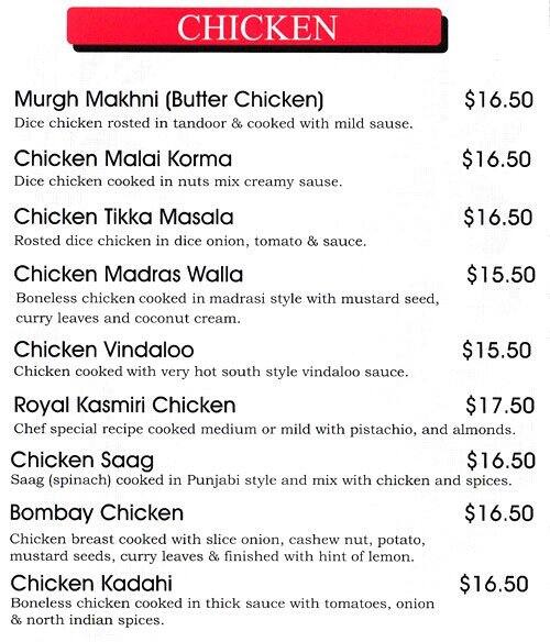 Menu at Royal Tarka restaurant, Ellenbrook