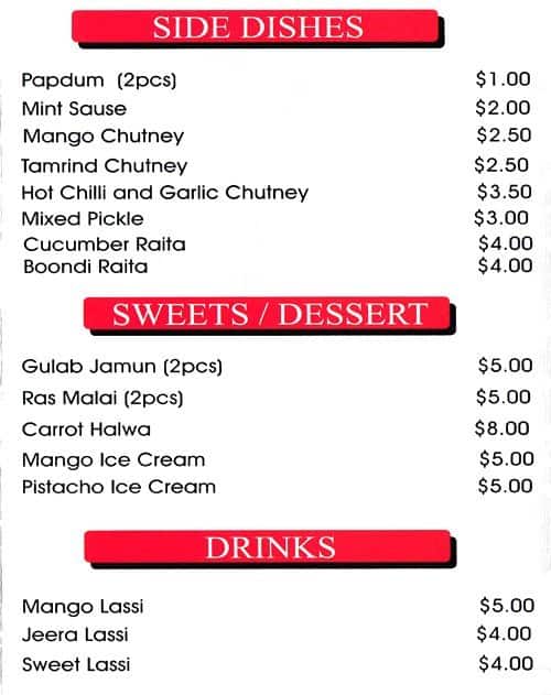 Menu at Royal Tarka restaurant, Ellenbrook