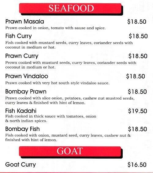 Menu at Royal Tarka restaurant, Ellenbrook