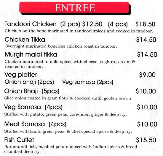 Menu at Royal Tarka restaurant, Ellenbrook