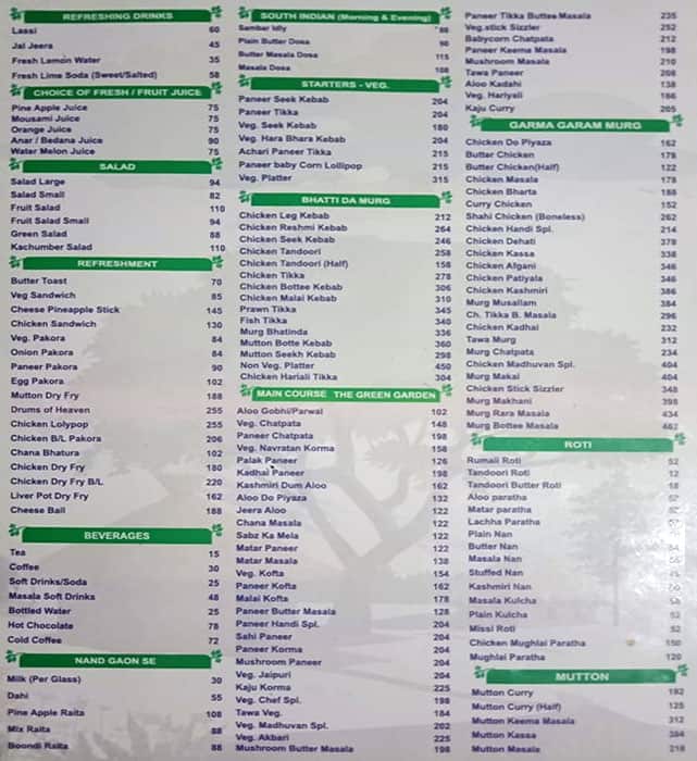Menu of Madhuvan Vihar, B.I.T, Ranchi