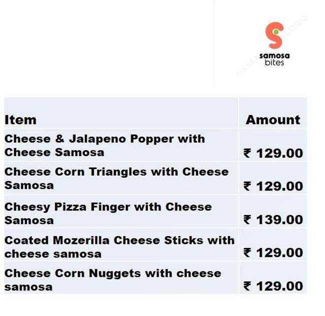 Menu of Samosa Bites, Banjara Hills, Hyderabad