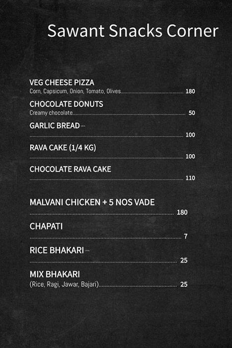 Menu of Sawant Snacks Corner, Bhandup, Mumbai