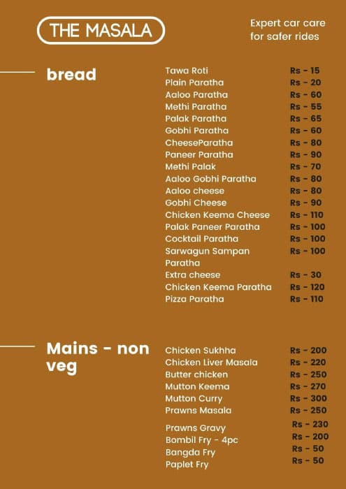 Menu of The Masala, Kandivali West, Mumbai