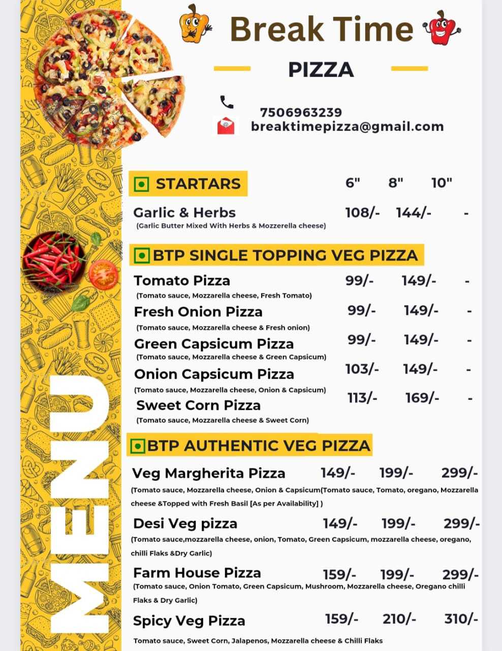 Menu of Break Time Pizza, Mahim, Mumbai