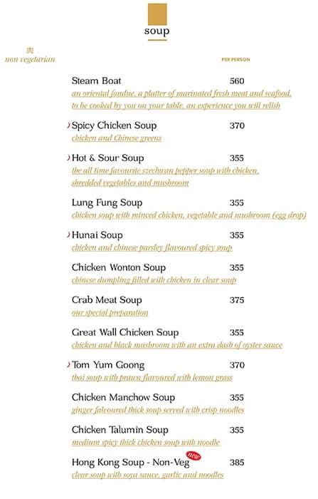 Menu of The Cascade, Besant Nagar, Chennai