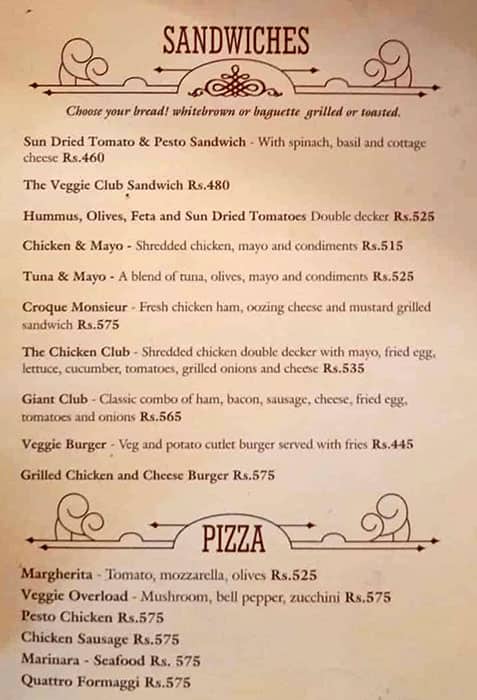 Menu of Chamiers Cafe, RA Puram, Chennai