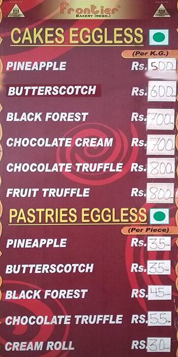 Frontier Bakery And Confectionery Menu - Zomato