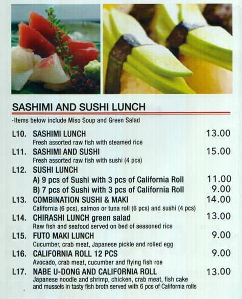Menu at Sushi Maido restaurant, Toronto