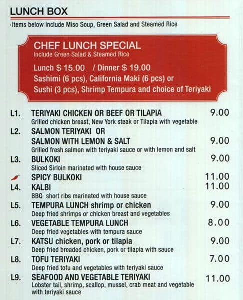 Menu at Sushi Maido restaurant, Toronto