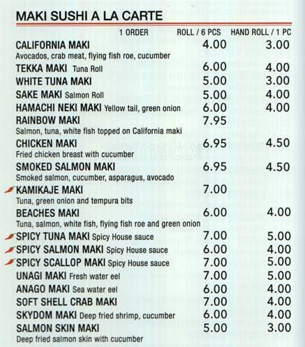 Menu at Sushi Maido restaurant, Toronto