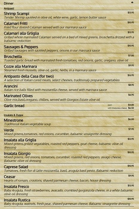 Casa Di Giorgio Ristorante Menu - Urbanspoon/Zomato