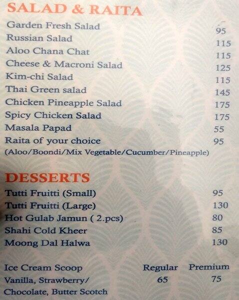 Menu at Open House, Chandigarh