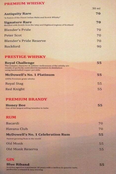 Menu at Open House, Chandigarh