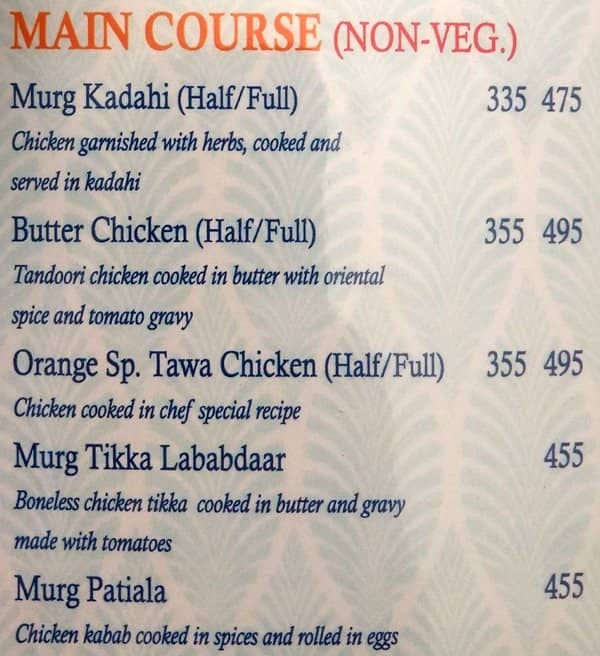 Menu at Open House, Chandigarh