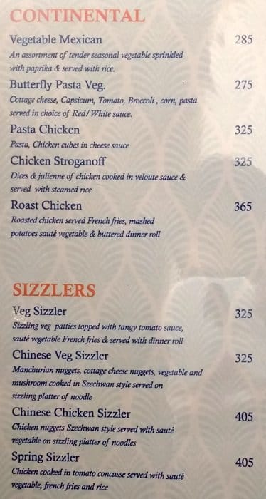 Menu at Open House, Chandigarh