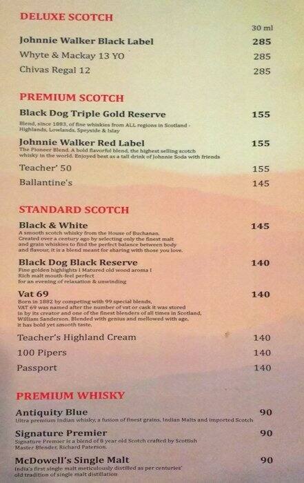 Menu at Open House, Chandigarh