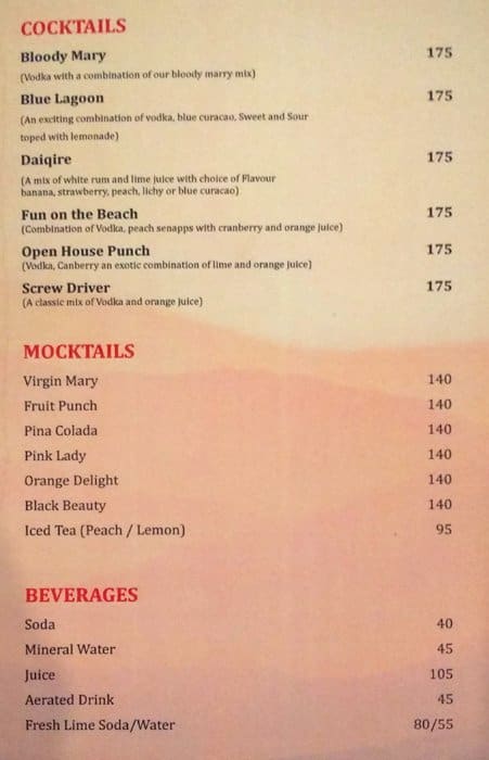 Menu at Open House, Chandigarh