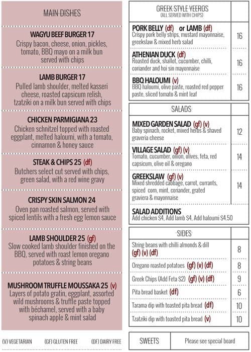 Menu at Two Fold restaurant, Sydney